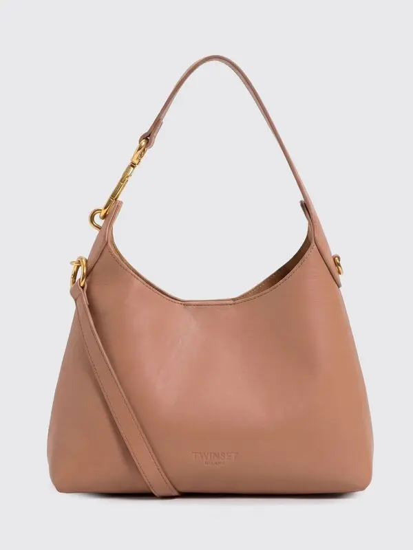 TWINSET Smooth Leather Hobo Bag - Coffee