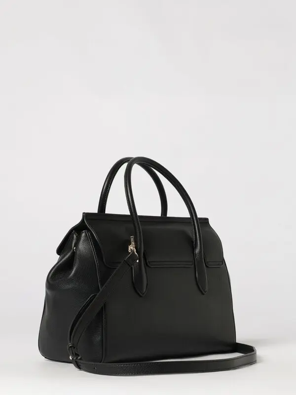 TWINSET Grained Faux Leather Top Handle Bag With Adjustable Shoulder Strap - Black