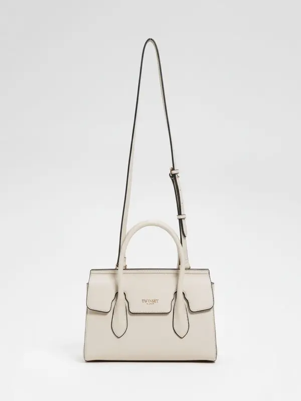 TWINSET Grained Faux Leather Top Handle Bag - White