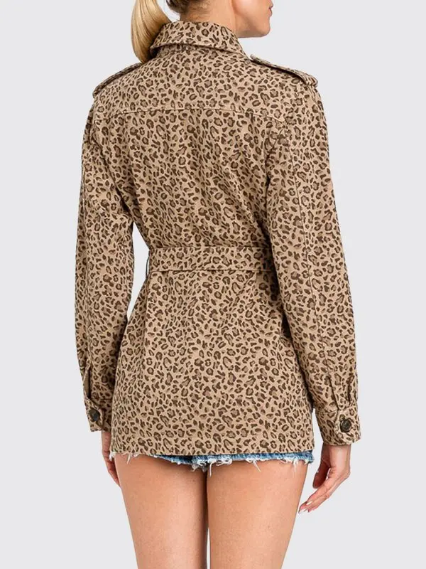 TWINSET Leopard Print Belted Utility Jacket - Coffee
