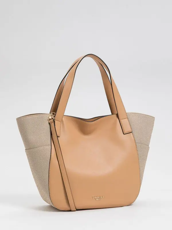 TWINSET Canvas And Faux Leather Flared Tote Bag