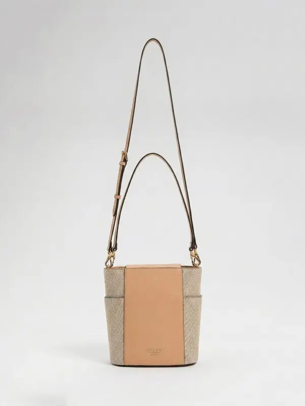 TWINSET Mini Bucket Bag In Twill And Faux Leather - Rope