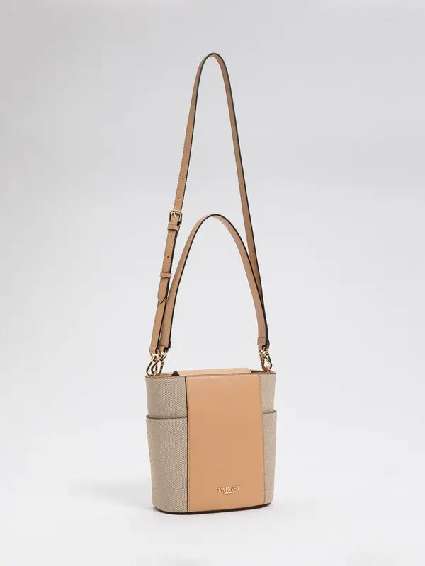 TWINSET Mini Bucket Bag In Twill And Faux Leather