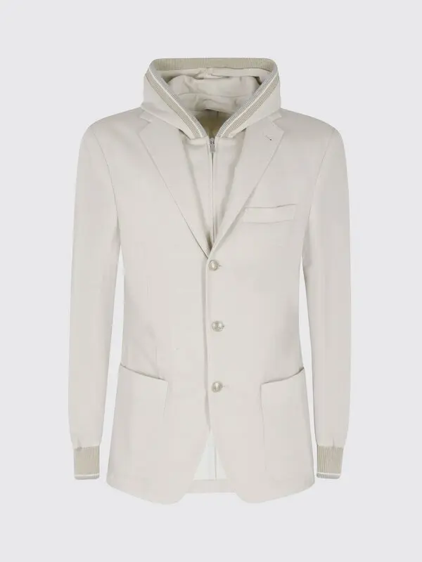 Eleventy Single-breasted Blazer With Hooded Detail - Grey