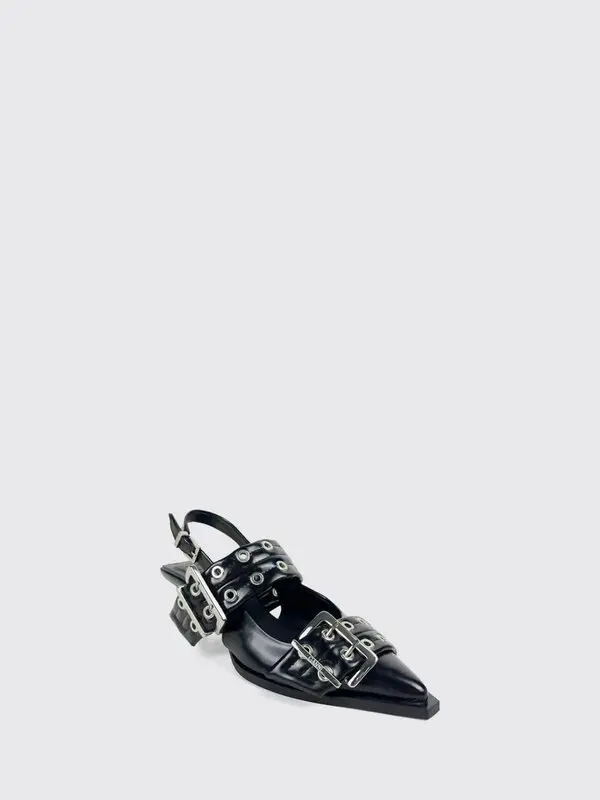 GANNI Leather Blend Slingback Pumps With Buckled Straps