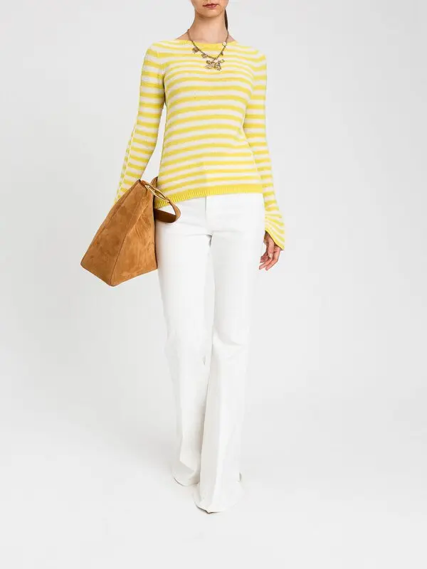 TWINSET Striped Cotton Blend Crewneck Sweater