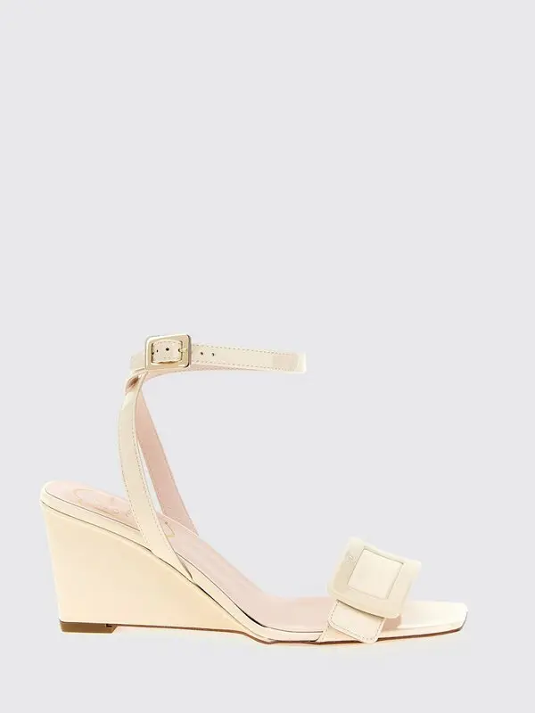 ROGER VIVIER Belle Vivier Wedge Sandals In Patent Leather - White