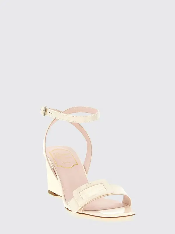 ROGER VIVIER Belle Vivier Wedge Sandals In Patent Leather - White