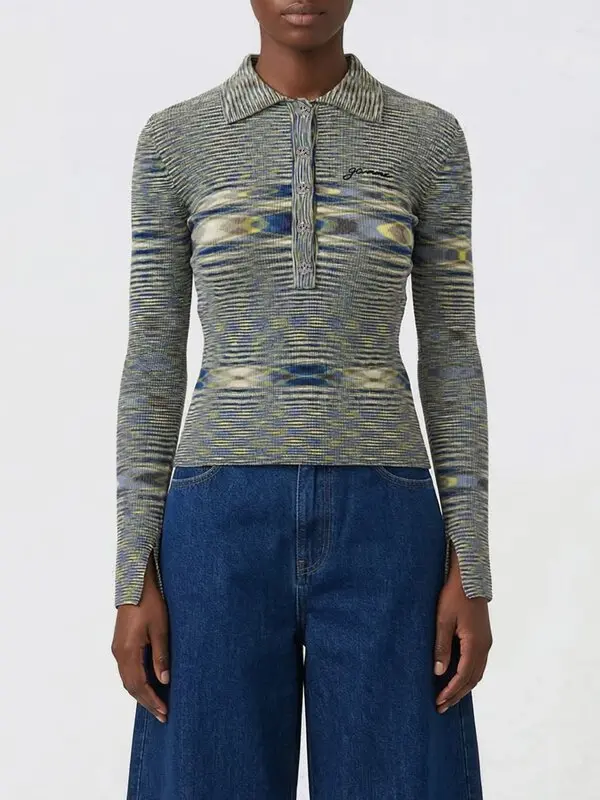 GANNI Recycled Knit Abstract Pattern Polo Shirt - Yellow