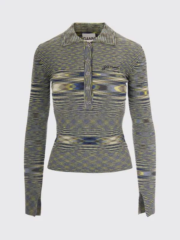 GANNI Recycled Knit Abstract Pattern Polo Shirt - Yellow