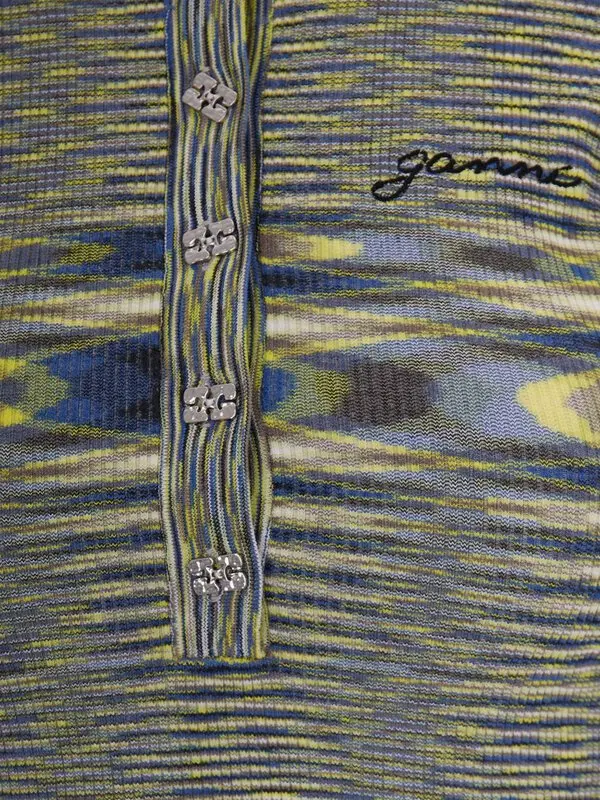 GANNI Recycled Knit Abstract Pattern Polo Shirt - Yellow