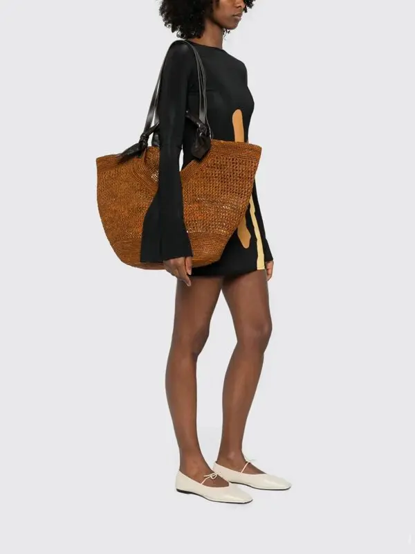 Hereu Fonol Crochet Raffia And Nappa Leather Bag - Brown
