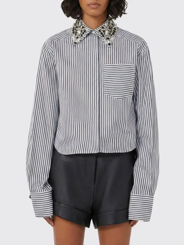 Sportmax Striped Shirt With Embellished Collar - Black