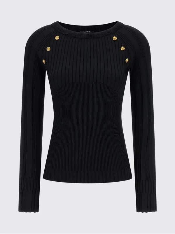 Balmain Ribbed Sweater With Button Detailing - Black