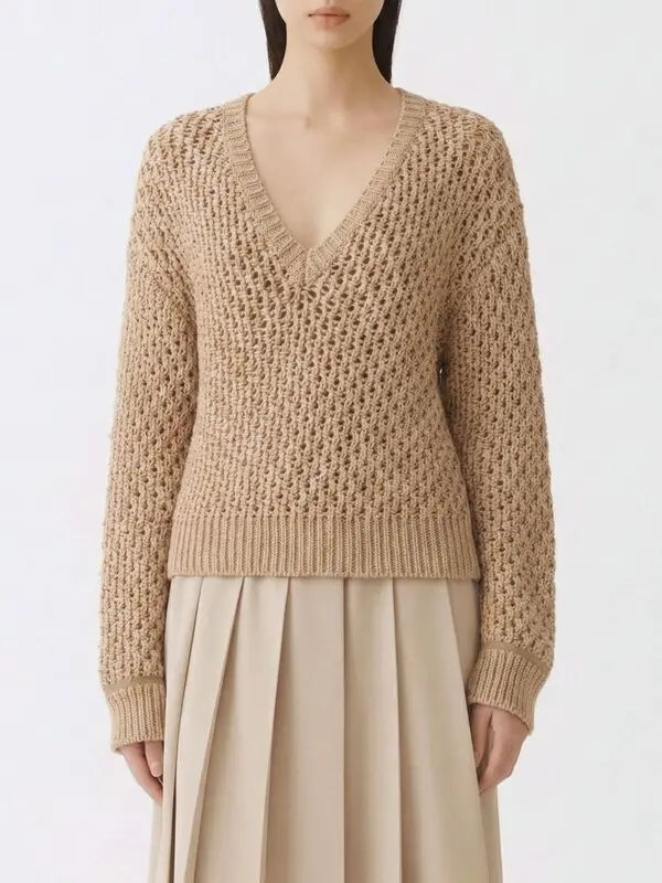 Fabiana Filippi V-neck Knit Sweater - Beige