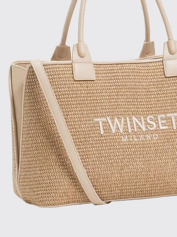 TWINSET Raffia Shopper Bag With Embroidered Logo