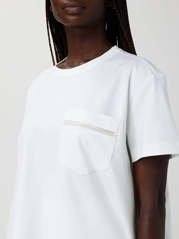 Fabiana Filippi Stretch Viscose Blend T-shirt With Pocket Detail - White