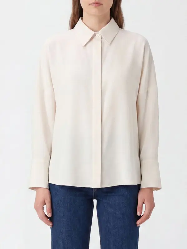 Fabiana Filippi Oversized Shirt In Fresh Wool With Diamond Thread - Butter