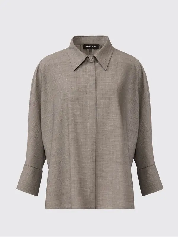 Fabiana Filippi Oversized Shirt In Fresh Wool With Diamond Thread - Grey