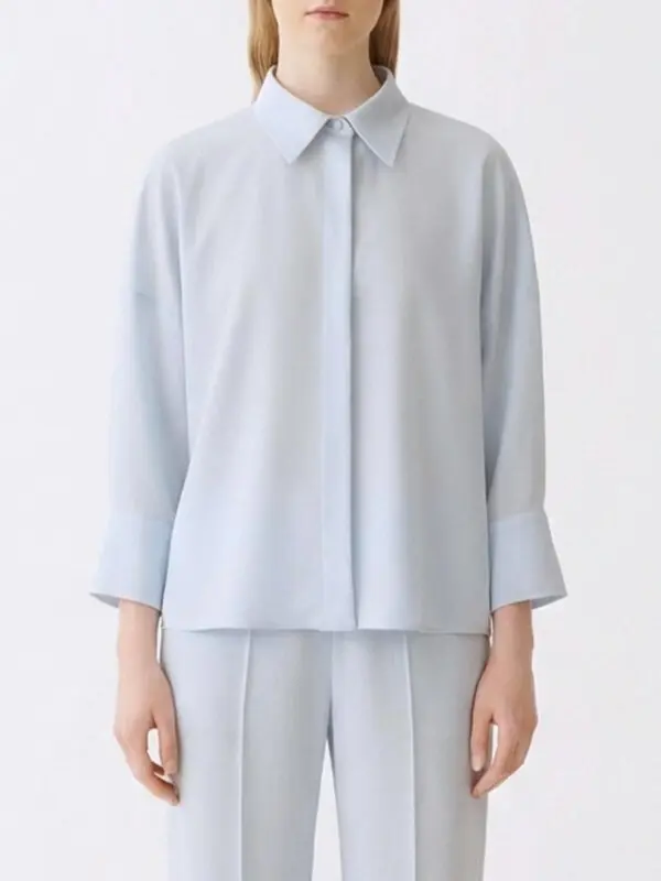 Fabiana Filippi Oversized Shirt In Fresh Wool With Diamond Thread - Water