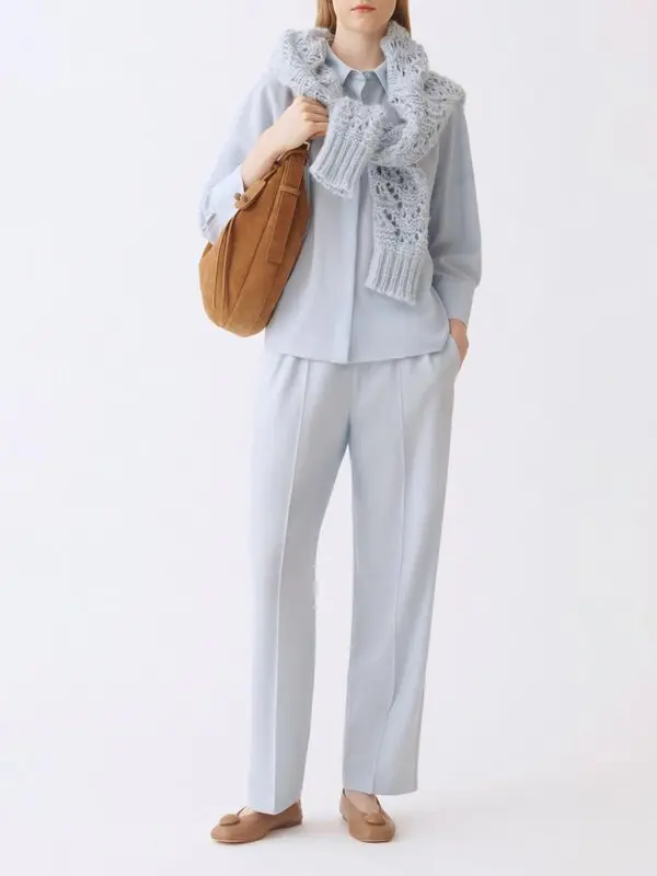 Fabiana Filippi Oversized Shirt In Fresh Wool With Diamond Thread - Water