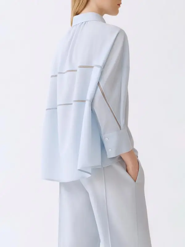 Fabiana Filippi Oversized Shirt In Fresh Wool With Diamond Thread - Water