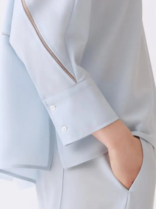 Fabiana Filippi Oversized Shirt In Fresh Wool With Diamond Thread - Water