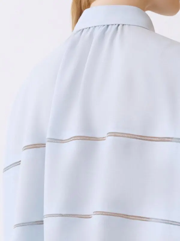 Fabiana Filippi Oversized Shirt In Fresh Wool With Diamond Thread - Water