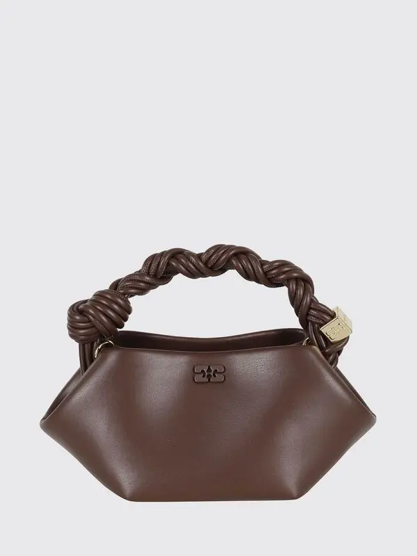 GANNI Recycled Leather Butterfly Logo Handbag With Braided Handle - Brown