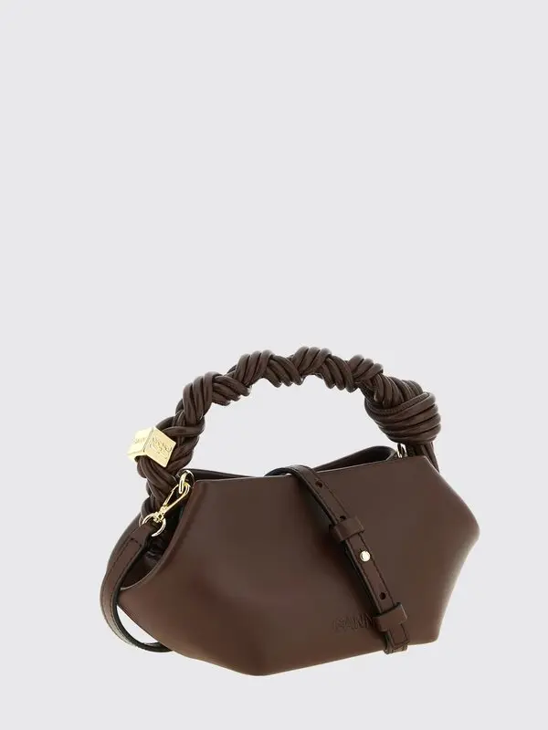 GANNI Recycled Leather Butterfly Logo Handbag With Braided Handle - Brown