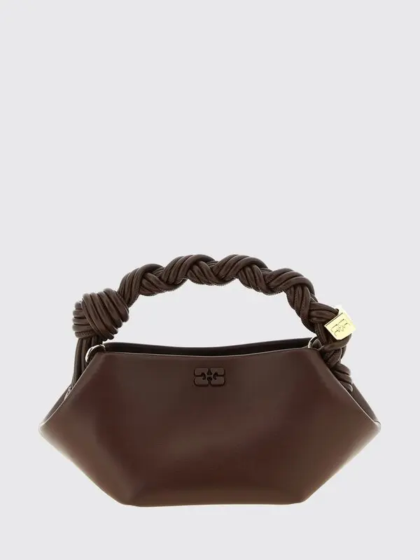 GANNI Recycled Leather Butterfly Logo Handbag With Braided Handle - Brown