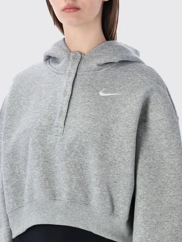Nike Cropped Button Detail Hoodie - Grey
