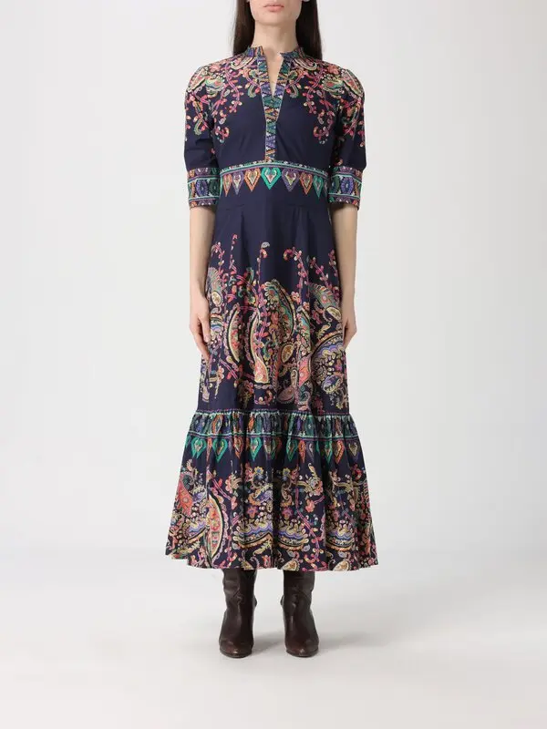Etro Paisley Cotton Midi Dress - Blue