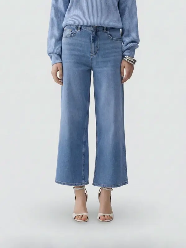 Liu Jo Cropped Wide-leg Jeans In Stretch Denim - Gnawed Blue
