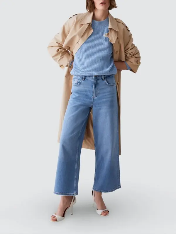 Liu Jo Cropped Wide-leg Jeans In Stretch Denim