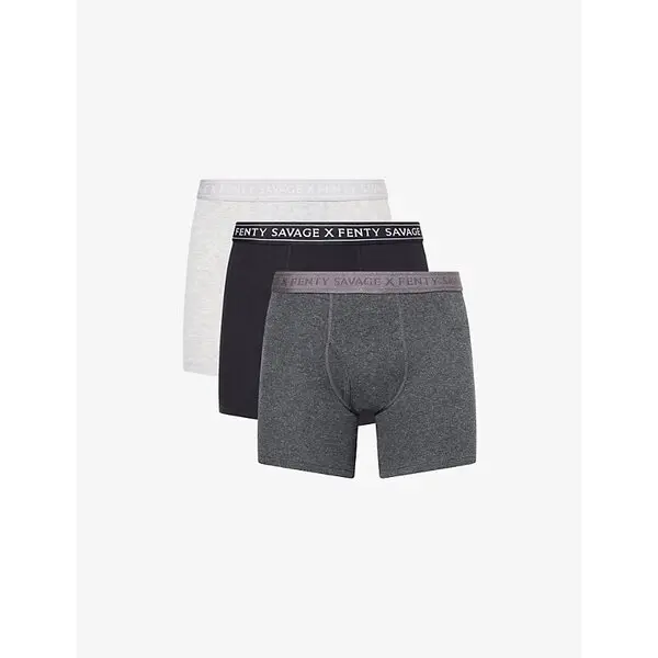 SAVAGE X FENTY Classics Pack-of-three Stretch-cotton Boxer Briefs 3 Pack - Charcoal/grey Htr/black