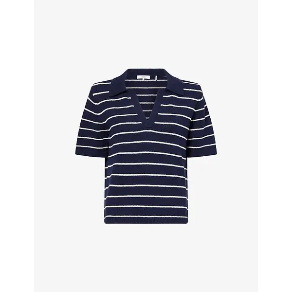 FRAME Striped Cotton-blend Polo Top
