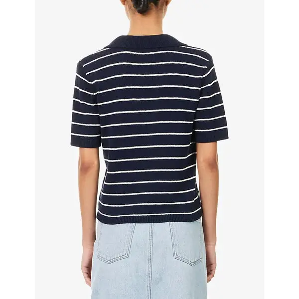 FRAME Striped Cotton-blend Polo Top