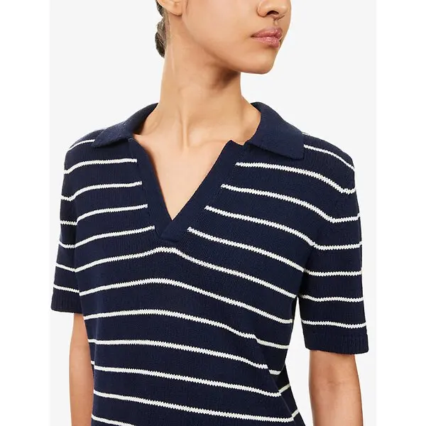 FRAME Striped Cotton-blend Polo Top