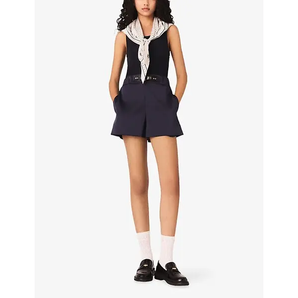 Maje Buckle Embellished Satin Shorts - Navy