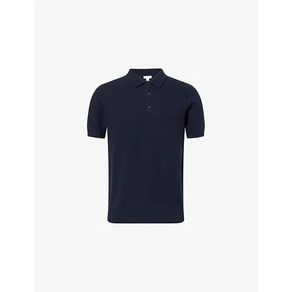 Sunspel Textured Short-sleeves Cotton-knit Polo Shirt - Navy