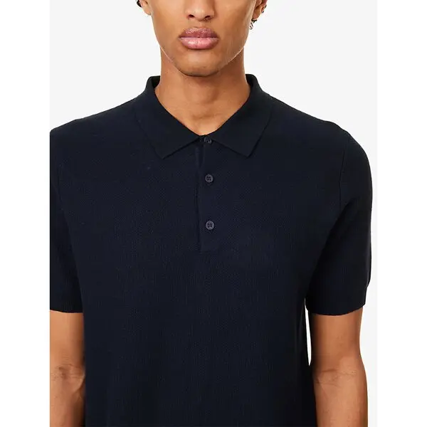 Sunspel Textured Short-sleeves Cotton-knit Polo Shirt - Navy