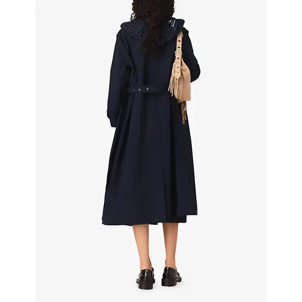 Maje Woven Trench Coat With Detachable Hood - Navy