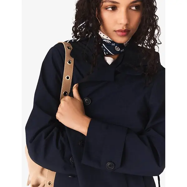Maje Woven Trench Coat With Detachable Hood - Navy