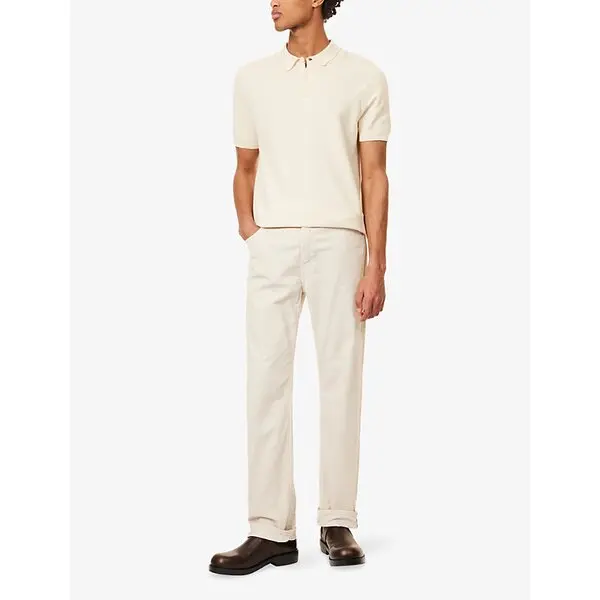 Sunspel Textured Short-sleeves Cotton-knit Polo Shirt - Ecru