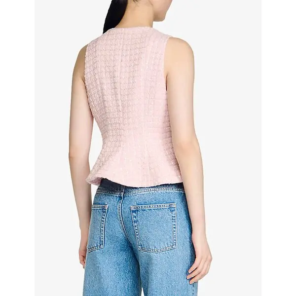 Sandro Sleeveless Sequin-embellished Tweed Jacket
