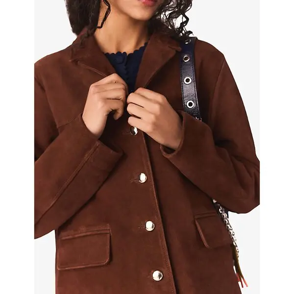 Maje Relaxed-fit Suede Jacket - Chocolate