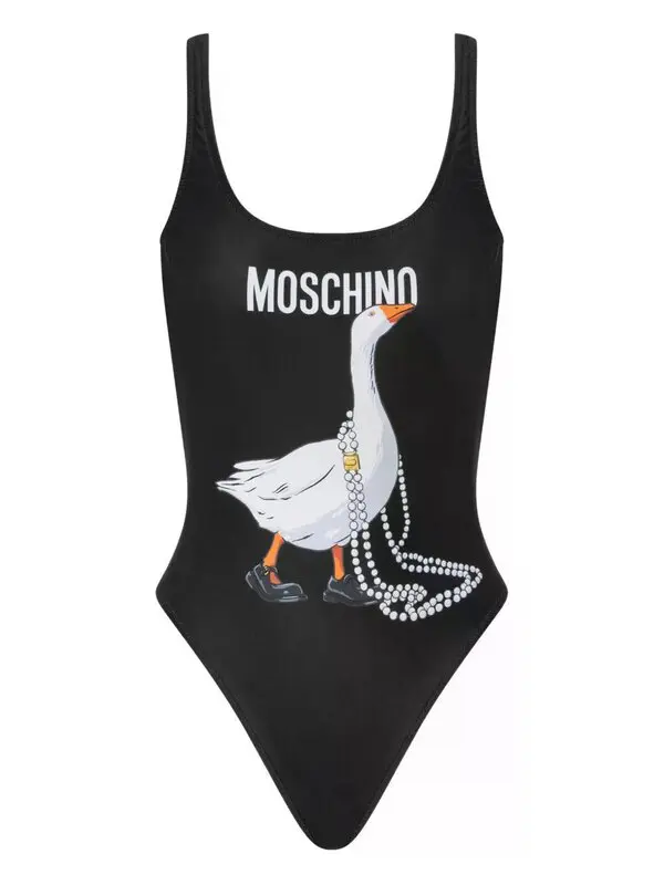 Moschino Goose-print Swimsuit - Black