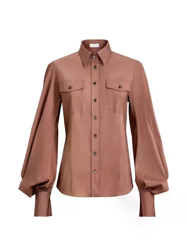Brunello Cucinelli Balloon-sleeve Pocket Shirt - Brown