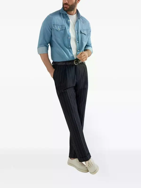 Brunello Cucinelli Super 150s Virgin Wool Wide Chalk Stripe Batavia Trousers - Black